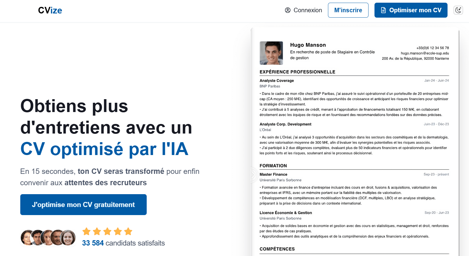 Découvrir CVize, l'IA qui optimise votre CV pour chaque offre